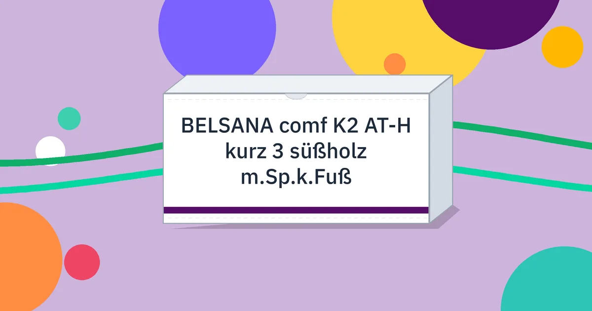 Symbolbild: Packung mit der Aufschrift BELSANA comf K2 AT-H kurz 3 süßholz m.Sp.k.Fuß (PZN 12329633) – Verfügbarkeit und Bezug in Apotheken in Frankfurt am Main