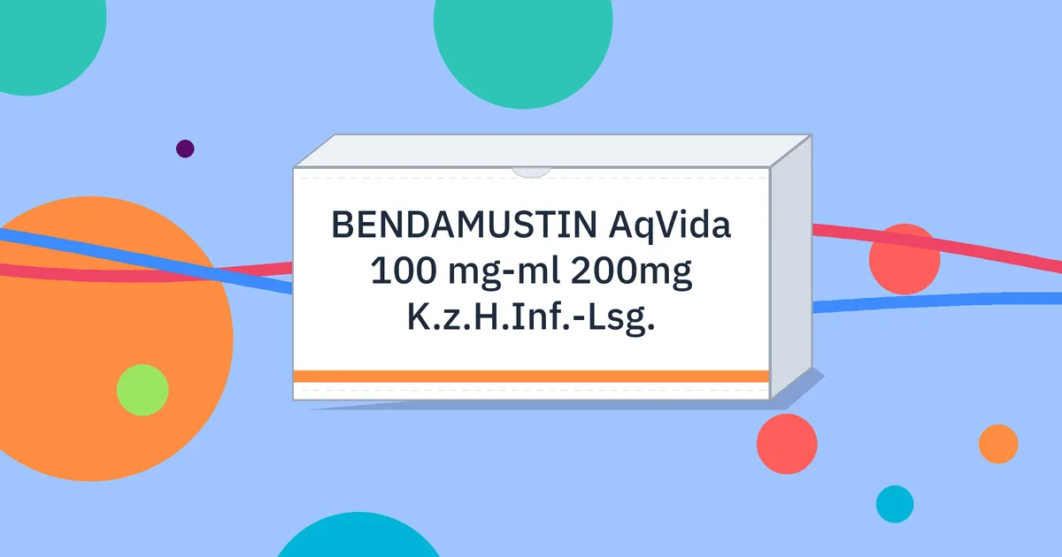 Symbolbild: Packung mit der Aufschrift BENDAMUSTIN AqVida 100 mg-ml 200mg K.z.H.Inf.-Lsg. (PZN 18822062) – Verfügbarkeit und Bezug in Apotheken in Frankfurt am Main