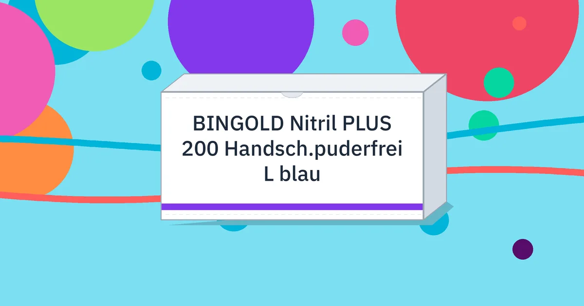Symbolbild: Packung mit der Aufschrift BINGOLD Nitril PLUS 200 Handsch.puderfrei L blau (PZN 13542211) – Verfügbarkeit und Bezug in Apotheken in Frankfurt am Main