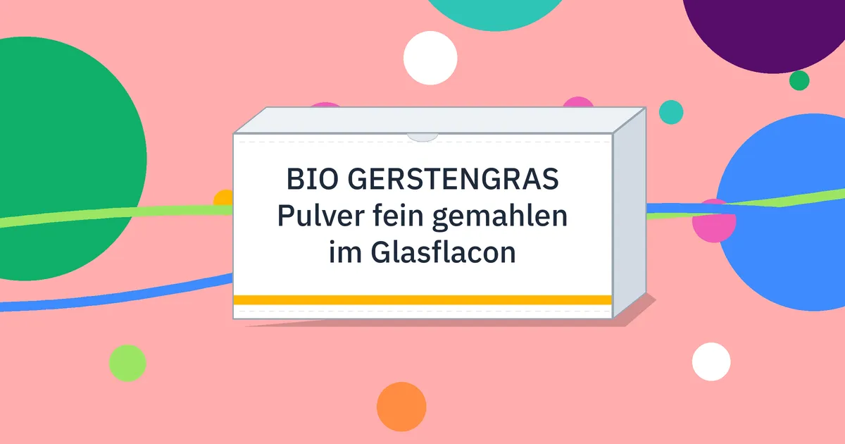 Symbolbild: Packung mit der Aufschrift BIO GERSTENGRAS Pulver fein gemahlen im Glasflacon (PZN 10007523) – Verfügbarkeit und Bezug in Apotheken in Frankfurt am Main