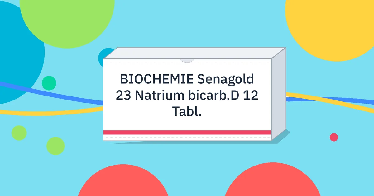 Symbolbild: Packung mit der Aufschrift BIOCHEMIE Senagold 23 Natrium bicarb.D 12 Tabl. (PZN 07544559) – Verfügbarkeit und Bezug in Apotheken in Frankfurt am Main