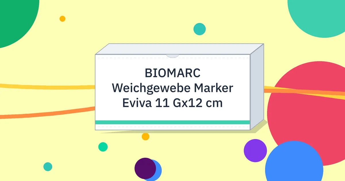 Symbolbild: Packung mit der Aufschrift BIOMARC Weichgewebe Marker Eviva 11 Gx12 cm (PZN 09523343) – Verfügbarkeit und Bezug in Apotheken in Frankfurt am Main