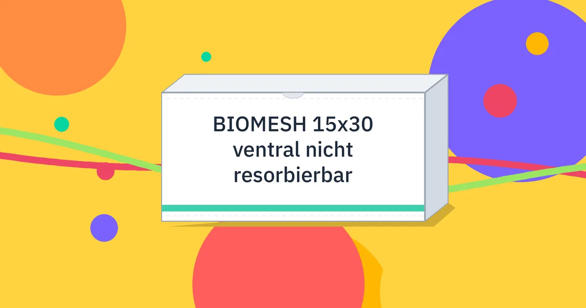 Symbolbild: Packung mit der Aufschrift BIOMESH 15x30 ventral nicht resorbierbar (PZN 19504832) – Verfügbarkeit und Bezug in Apotheken in Frankfurt am Main