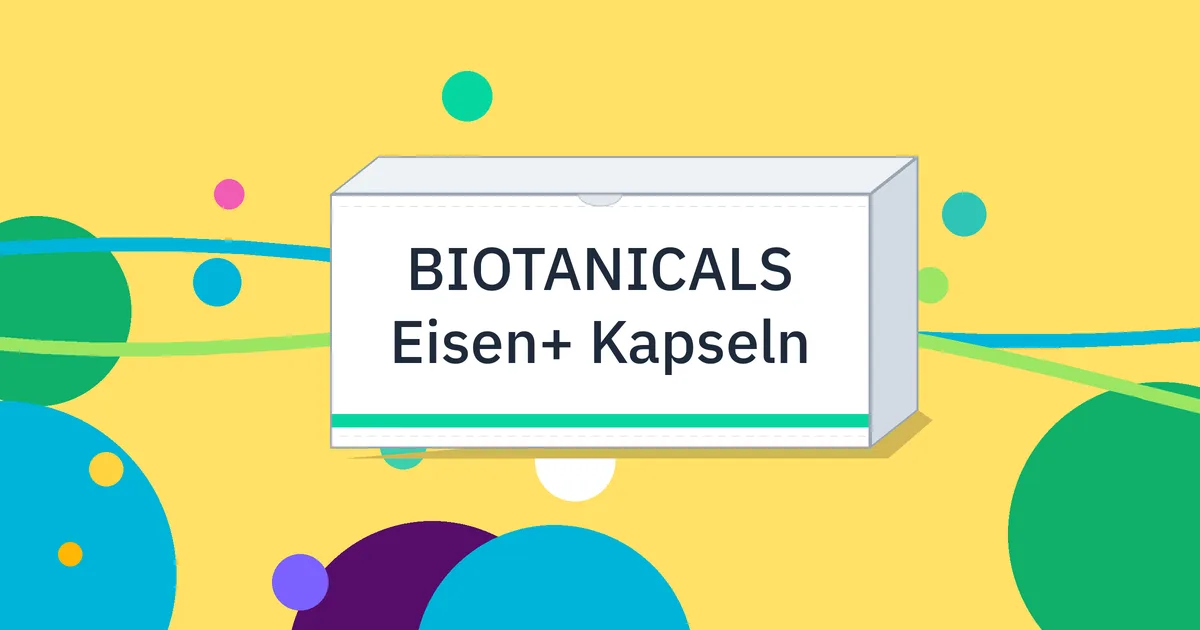 Symbolbild: Packung mit der Aufschrift BIOTANICALS Eisen+ Kapseln (PZN 16395360) – Verfügbarkeit und Bezug in Apotheken in Frankfurt am Main