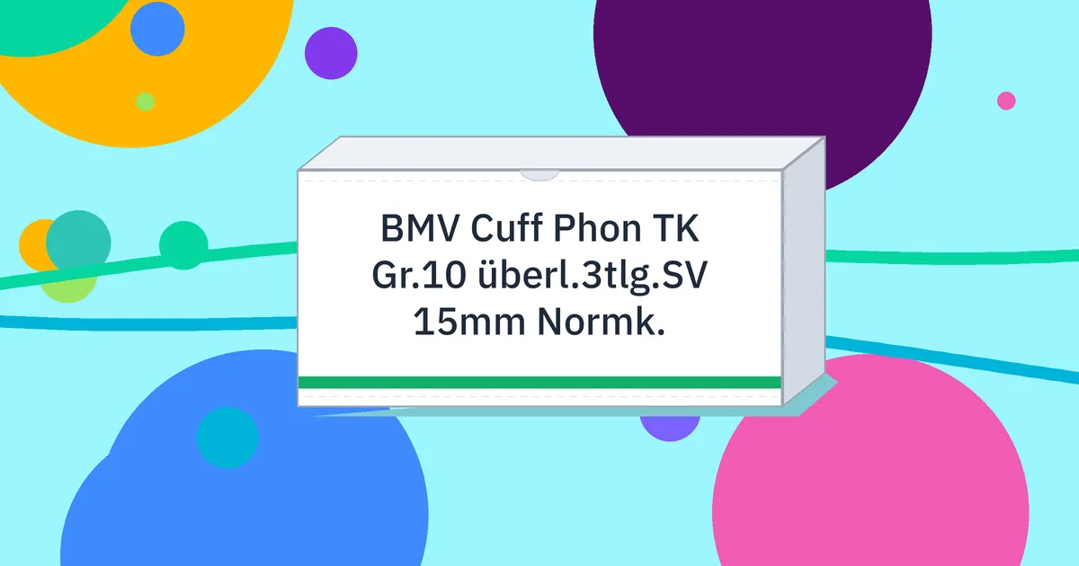 Symbolbild: Packung mit der Aufschrift BMV Cuff Phon TK Gr.10 überl.3tlg.SV 15mm Normk. (PZN 18383711) – Verfügbarkeit und Bezug in Apotheken in Frankfurt am Main