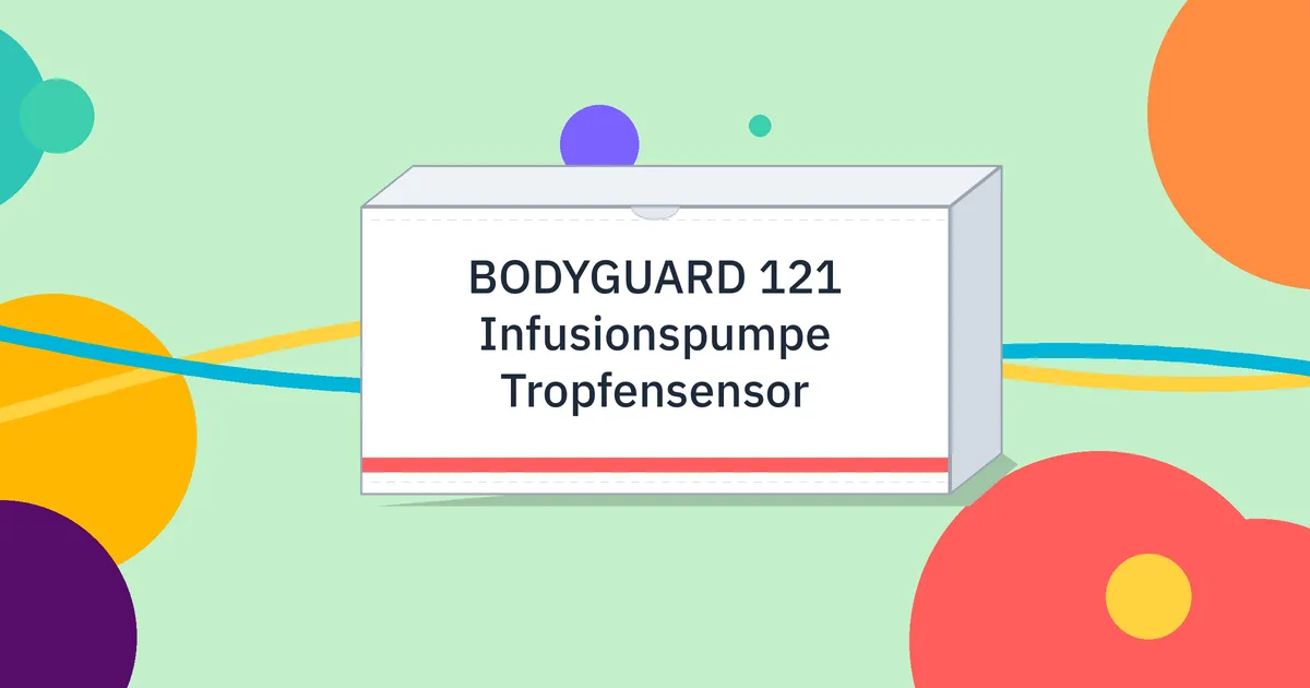 Symbolbild: Packung mit der Aufschrift BODYGUARD 121 Infusionspumpe Tropfensensor (PZN 09296456) – Verfügbarkeit und Bezug in Apotheken in Frankfurt am Main
