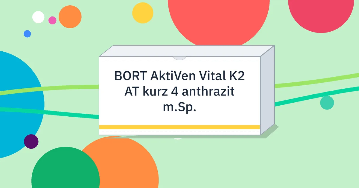 Symbolbild: Packung mit der Aufschrift BORT AktiVen Vital K2 AT kurz 4 anthrazit m.Sp. (PZN 13743317) – Verfügbarkeit und Bezug in Apotheken in Frankfurt am Main