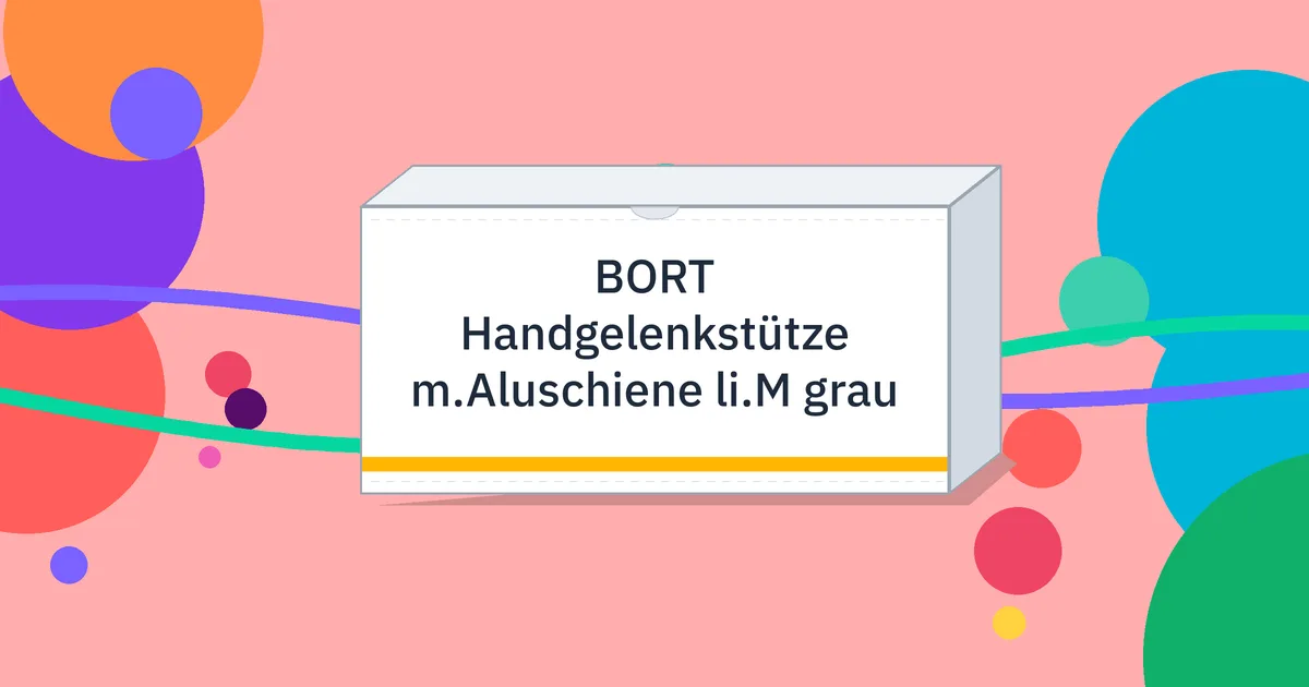 Symbolbild: Packung mit der Aufschrift BORT Handgelenkstütze m.Aluschiene li.M grau (PZN 17843004) – Verfügbarkeit und Bezug in Apotheken in Frankfurt am Main