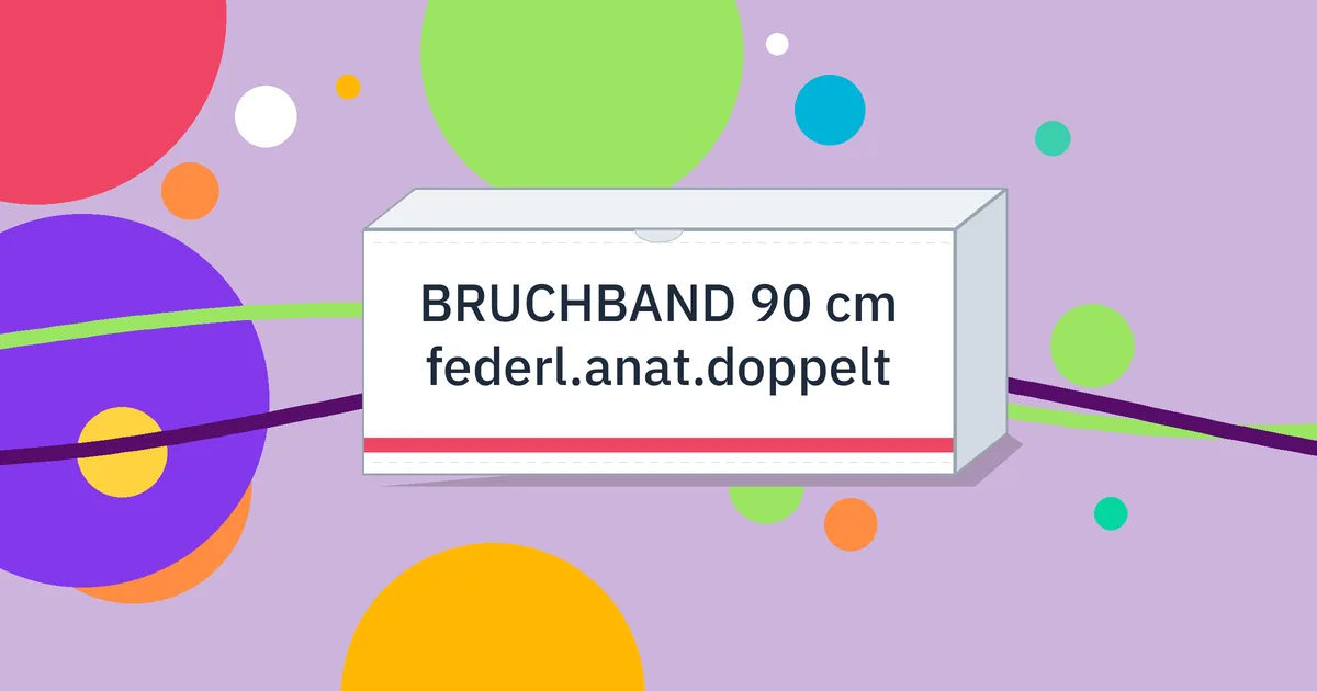 Symbolbild: Packung mit der Aufschrift BRUCHBAND 90 cm federl.anat.doppelt (PZN 01961776) – Verfügbarkeit und Bezug in Apotheken in Frankfurt am Main