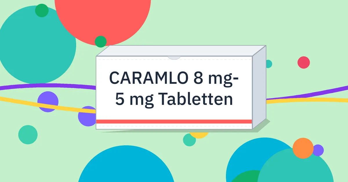 Symbolbild: Packung mit der Aufschrift CARAMLO 8 mg-5 mg Tabletten (PZN 15637128) – Verfügbarkeit und Bezug in Apotheken in Frankfurt am Main