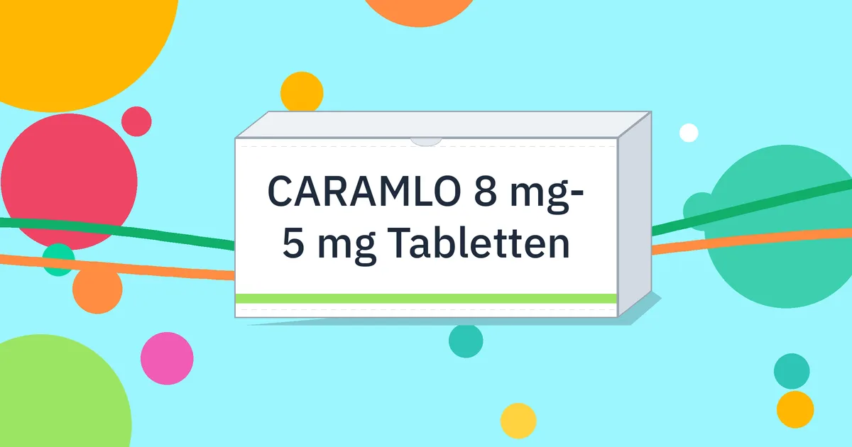 Symbolbild: Packung mit der Aufschrift CARAMLO 8 mg-5 mg Tabletten (PZN 19379893) – Verfügbarkeit und Bezug in Apotheken in Frankfurt am Main