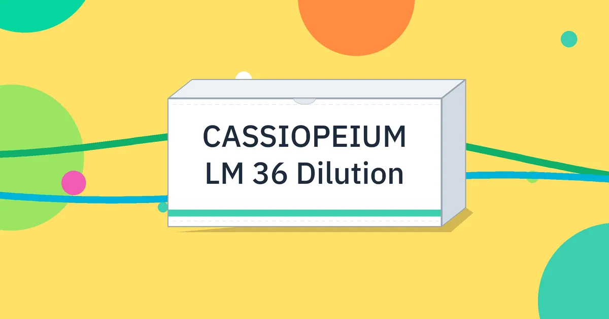 Symbolbild: Packung mit der Aufschrift CASSIOPEIUM LM 36 Dilution (PZN 13434094) – Verfügbarkeit und Bezug in Apotheken in Frankfurt am Main