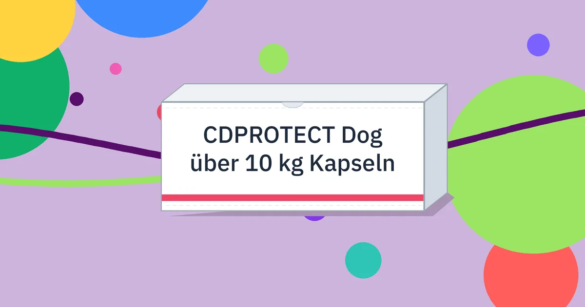 Symbolbild: Packung mit der Aufschrift CDPROTECT Dog über 10 kg Kapseln (PZN 16906895) – Verfügbarkeit und Bezug in Apotheken in Frankfurt am Main