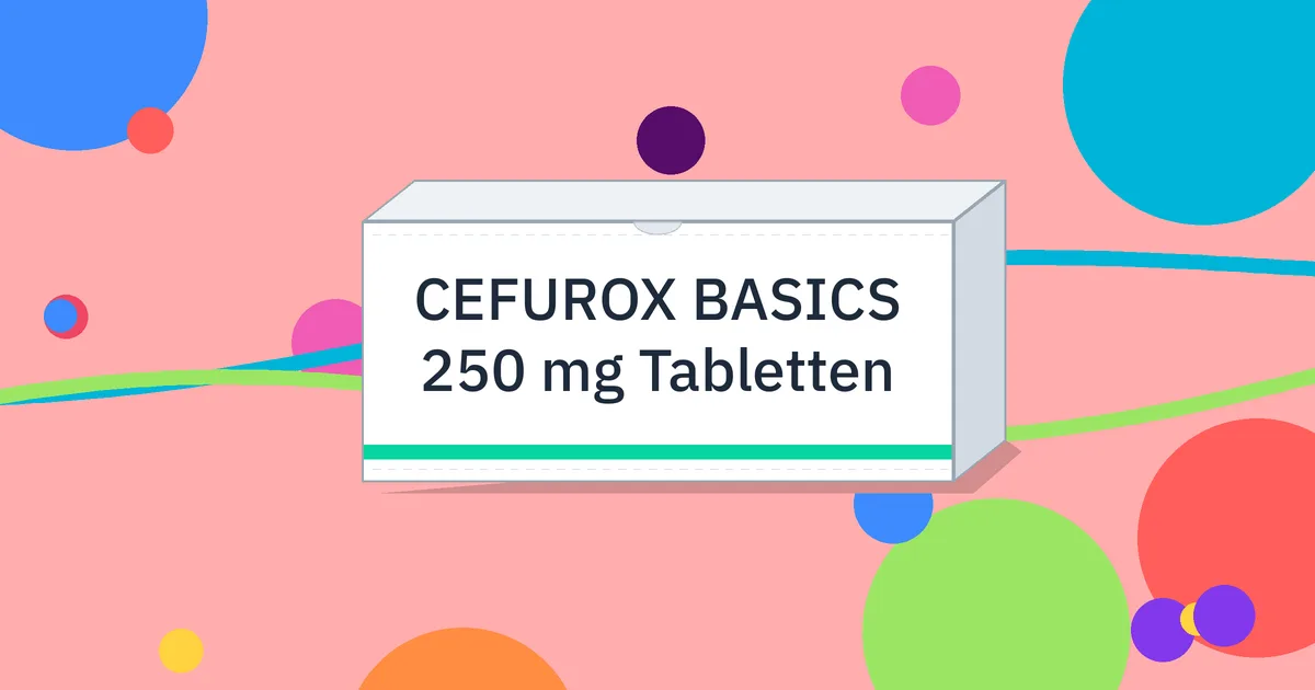 Symbolbild: Packung mit der Aufschrift CEFUROX BASICS 250 mg Tabletten (PZN 10843142) – Verfügbarkeit und Bezug in Apotheken in Frankfurt am Main