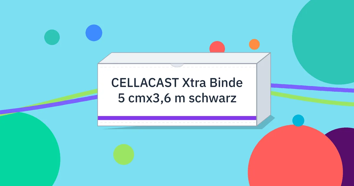 Symbolbild: Packung mit der Aufschrift CELLACAST Xtra Binde 5 cmx3,6 m schwarz (PZN 14252610) – Verfügbarkeit und Bezug in Apotheken in Frankfurt am Main