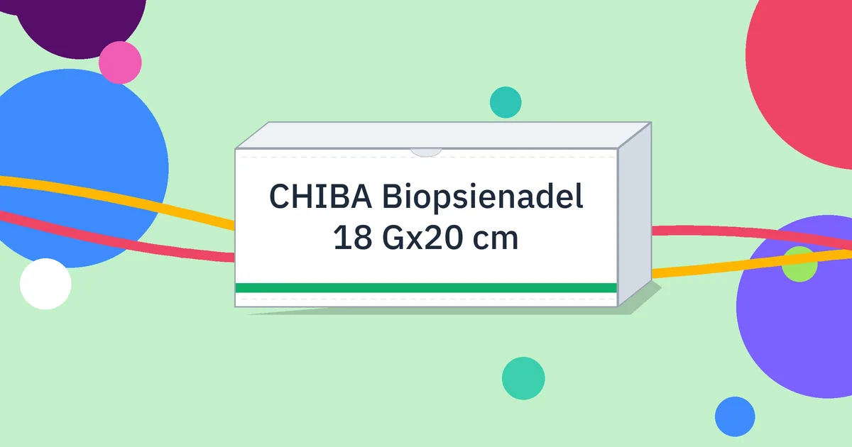 Symbolbild: Packung mit der Aufschrift CHIBA Biopsienadel 18 Gx20 cm (PZN 00295403) – Verfügbarkeit und Bezug in Apotheken in Frankfurt am Main