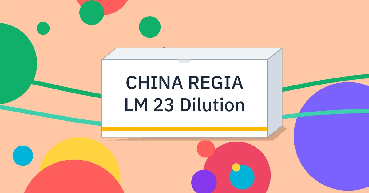 Symbolbild: Packung mit der Aufschrift CHINA REGIA LM 23 Dilution (PZN 12814400) – Verfügbarkeit und Bezug in Apotheken in Frankfurt am Main