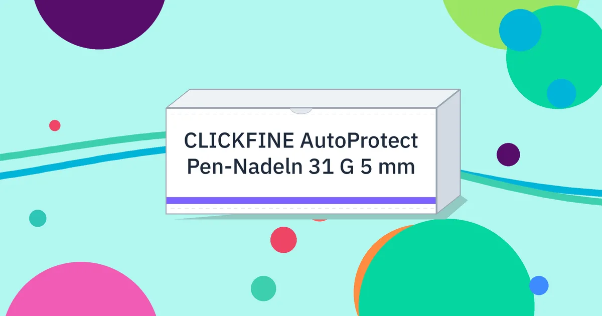 Symbolbild: Packung mit der Aufschrift CLICKFINE AutoProtect Pen-Nadeln 31 G 5 mm (PZN 12578394) – Verfügbarkeit und Bezug in Apotheken in Frankfurt am Main