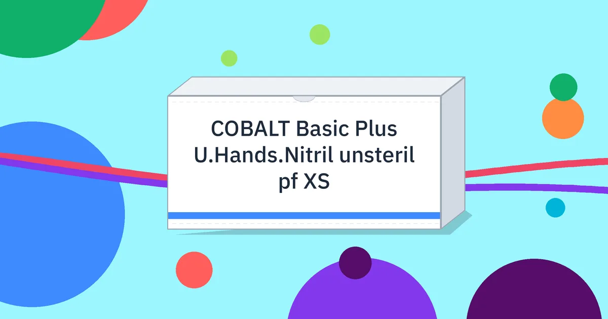 Symbolbild: Packung mit der Aufschrift COBALT Basic Plus U.Hands.Nitril unsteril pf XS (PZN 15560199) – Verfügbarkeit und Bezug in Apotheken in Frankfurt am Main