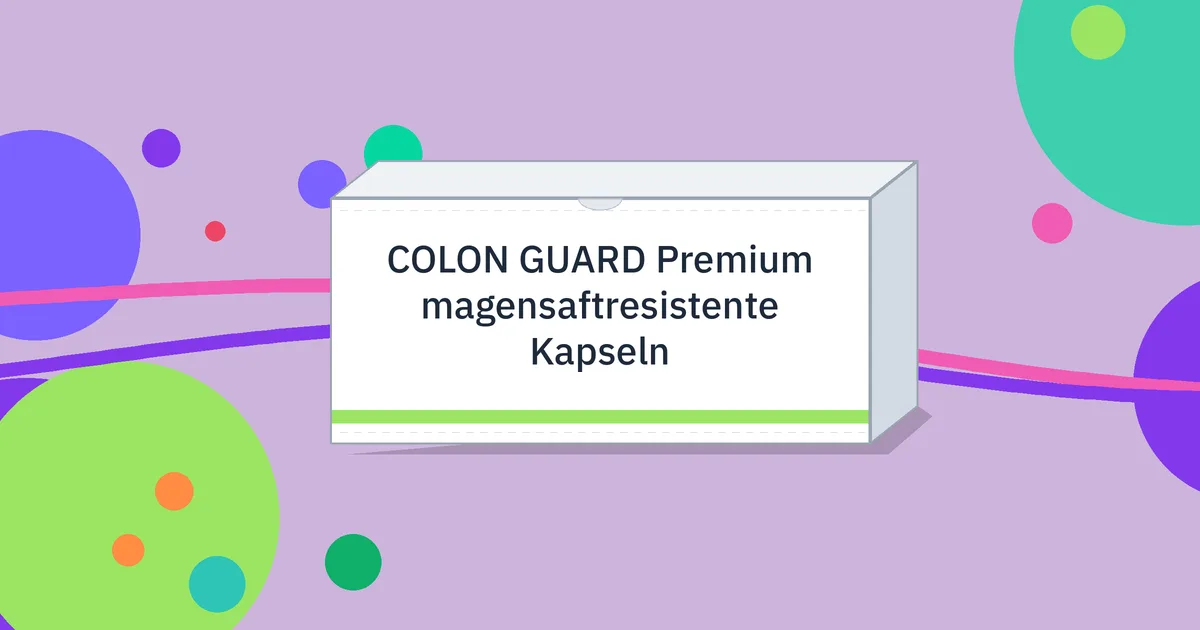 Symbolbild: Packung mit der Aufschrift COLON GUARD Premium magensaftresistente Kapseln (PZN 16678856) – Verfügbarkeit und Bezug in Apotheken in Frankfurt am Main