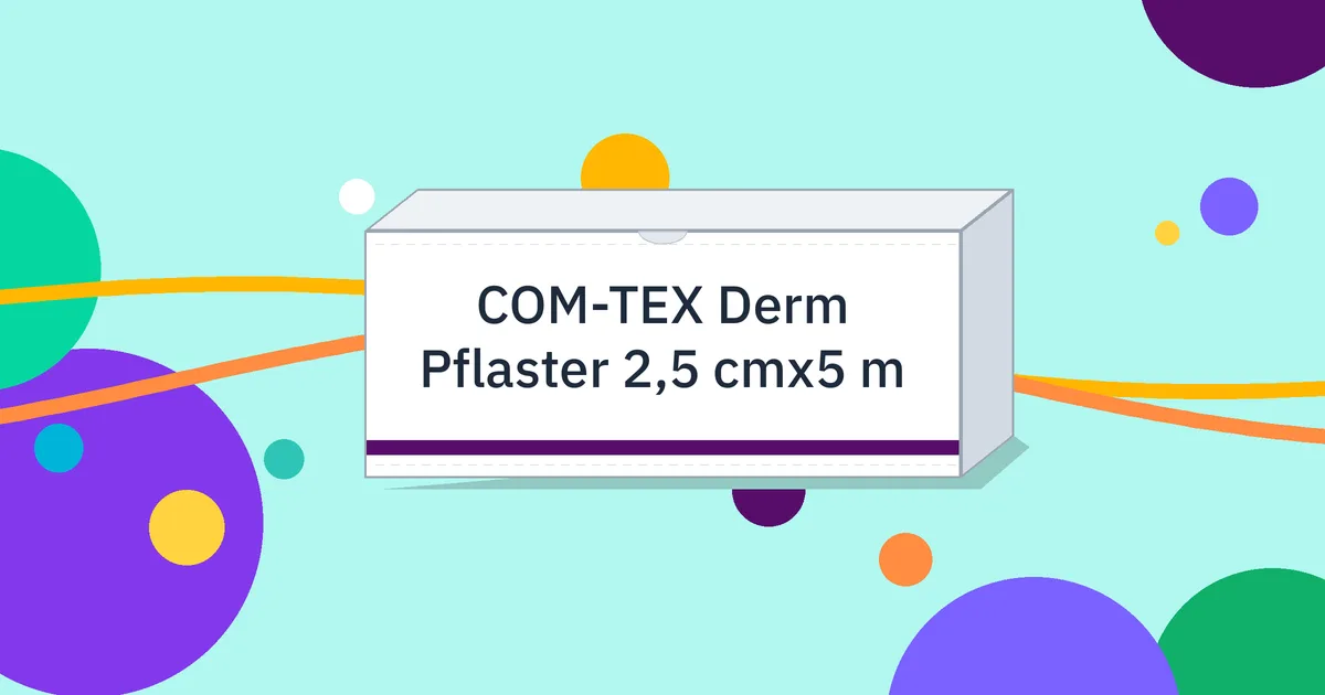 Symbolbild: Packung mit der Aufschrift COM-TEX Derm Pflaster 2,5 cmx5 m (PZN 02822634) – Verfügbarkeit und Bezug in Apotheken in Frankfurt am Main