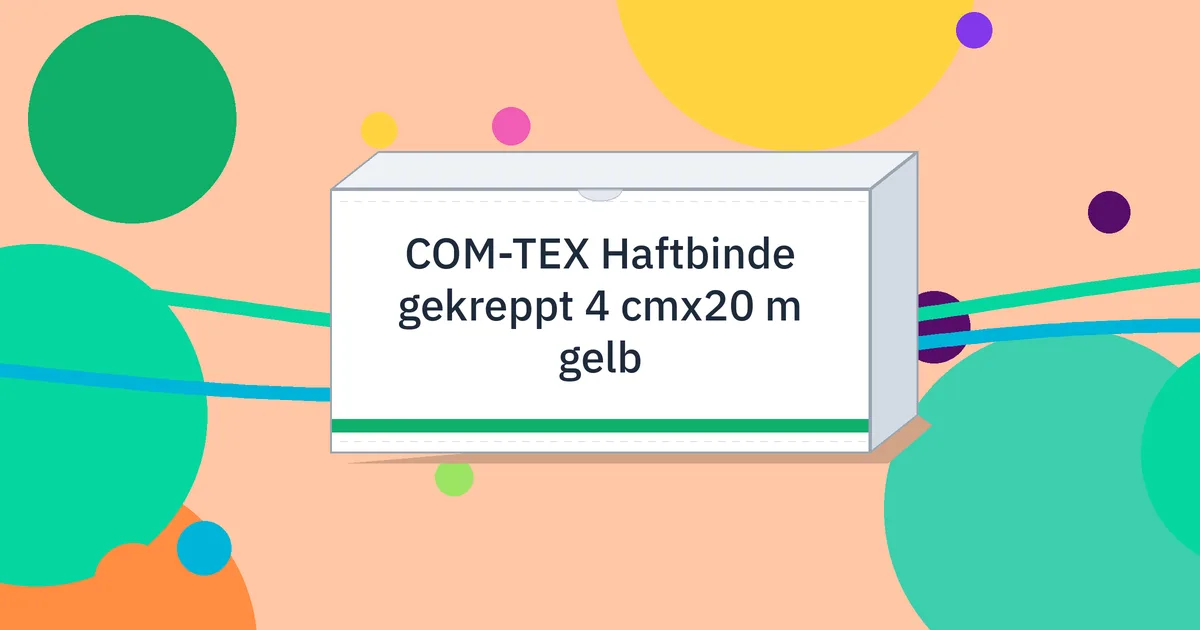 Symbolbild: Packung mit der Aufschrift COM-TEX Haftbinde gekreppt 4 cmx20 m gelb (PZN 18469683) – Verfügbarkeit und Bezug in Apotheken in Frankfurt am Main