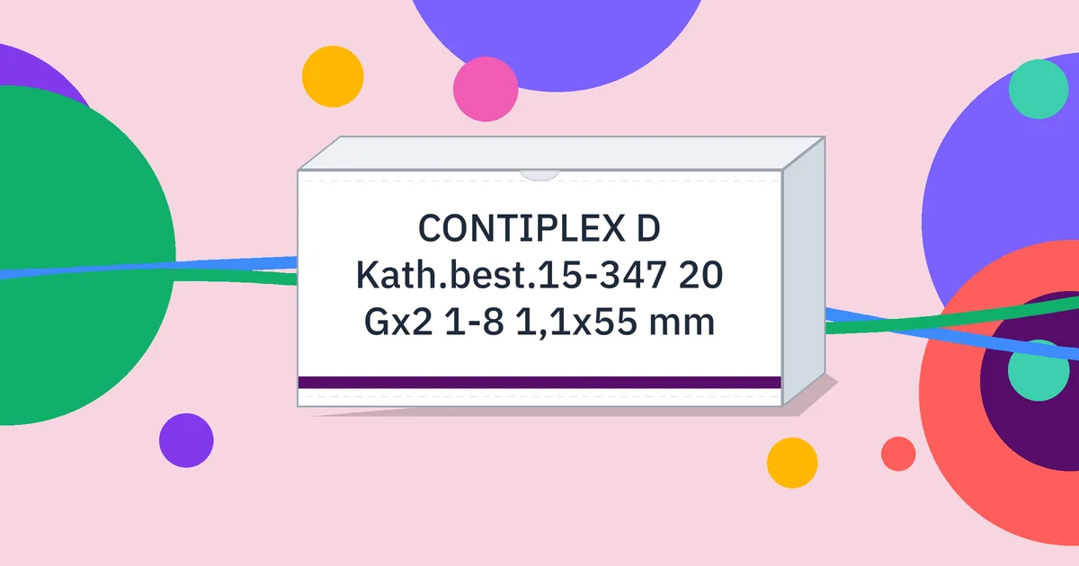 Symbolbild: Packung mit der Aufschrift CONTIPLEX D Kath.best.15-347 20 Gx2 1-8 1,1x55 mm (PZN 14138251) – Verfügbarkeit und Bezug in Apotheken in Frankfurt am Main