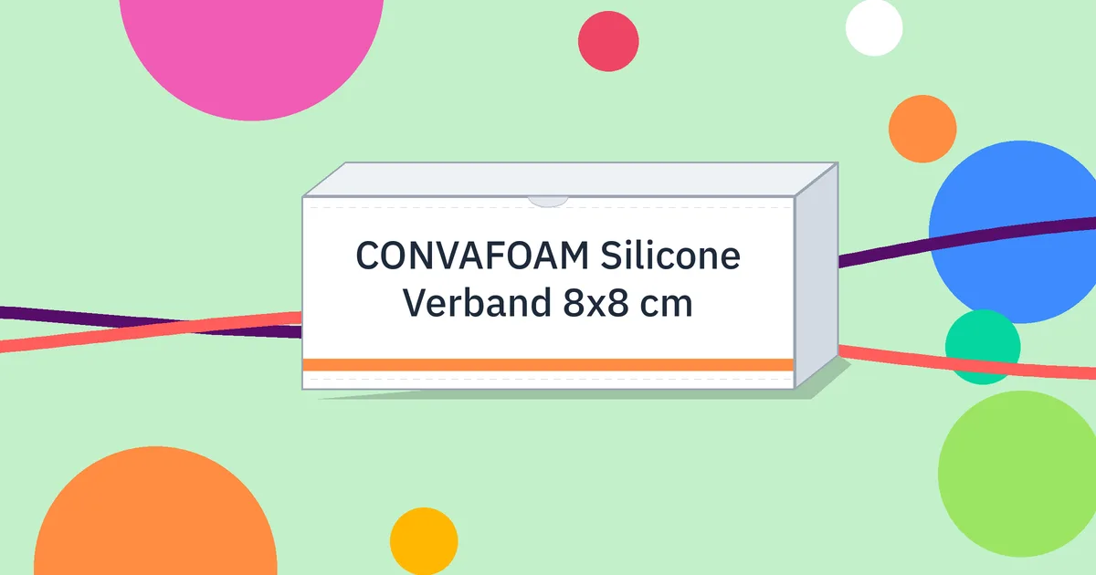 Symbolbild: Packung mit der Aufschrift CONVAFOAM Silicone Verband 8x8 cm (PZN 20089462) – Verfügbarkeit und Bezug in Apotheken in Frankfurt am Main