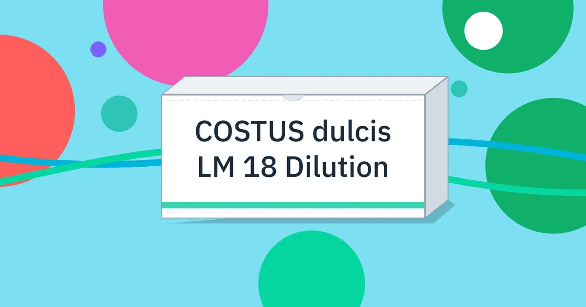 Symbolbild: Packung mit der Aufschrift COSTUS dulcis LM 18 Dilution (PZN 13454990) – Verfügbarkeit und Bezug in Apotheken in Frankfurt am Main
