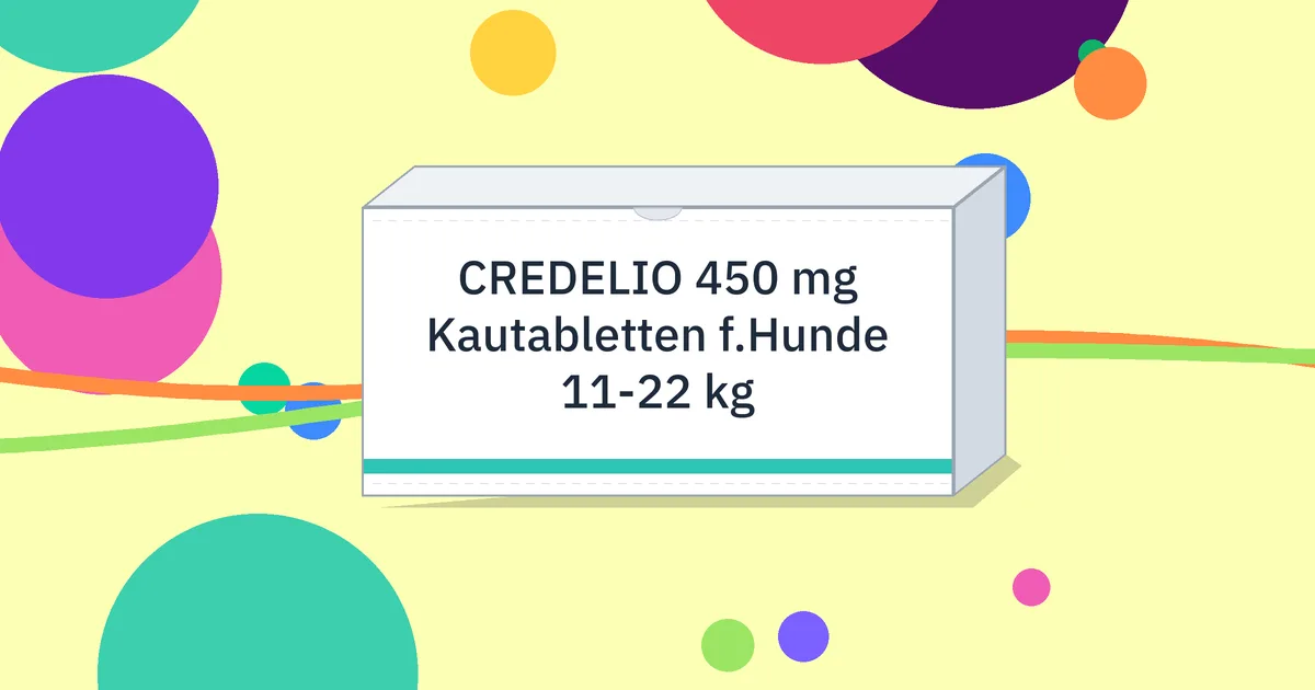 Symbolbild: Packung mit der Aufschrift CREDELIO 450 mg Kautabletten f.Hunde 11-22 kg (PZN 14371533) – Verfügbarkeit und Bezug in Apotheken in Frankfurt am Main