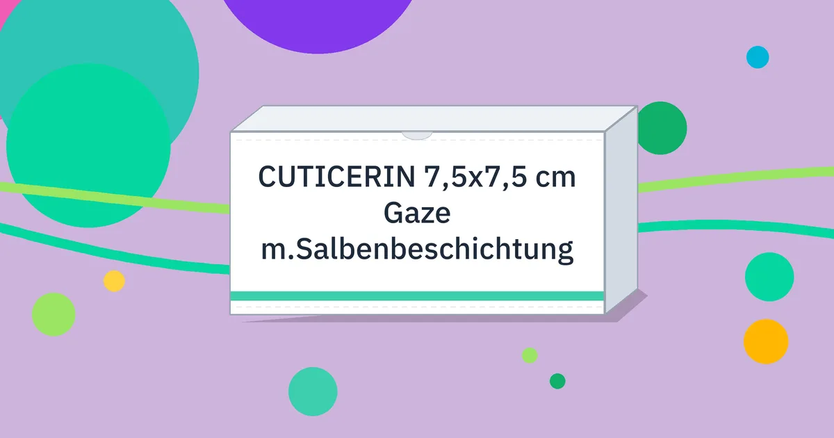 Symbolbild: Packung mit der Aufschrift CUTICERIN 7,5x7,5 cm Gaze m.Salbenbeschichtung (PZN 14304790) – Verfügbarkeit und Bezug in Apotheken in Frankfurt am Main