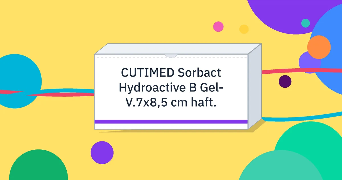 Symbolbild: Packung mit der Aufschrift CUTIMED Sorbact Hydroactive B Gel-V.7x8,5 cm haft. (PZN 16827724) – Verfügbarkeit und Bezug in Apotheken in Frankfurt am Main