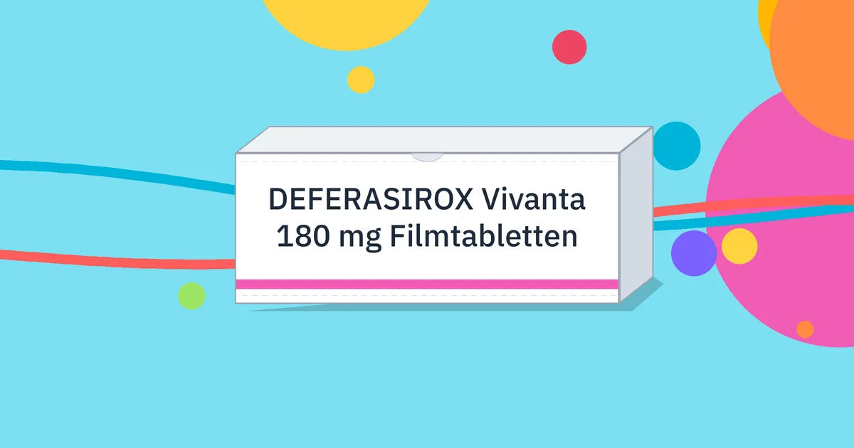 Symbolbild: Packung mit der Aufschrift DEFERASIROX Vivanta 180 mg Filmtabletten (PZN 17940233) – Verfügbarkeit und Bezug in Apotheken in Frankfurt am Main