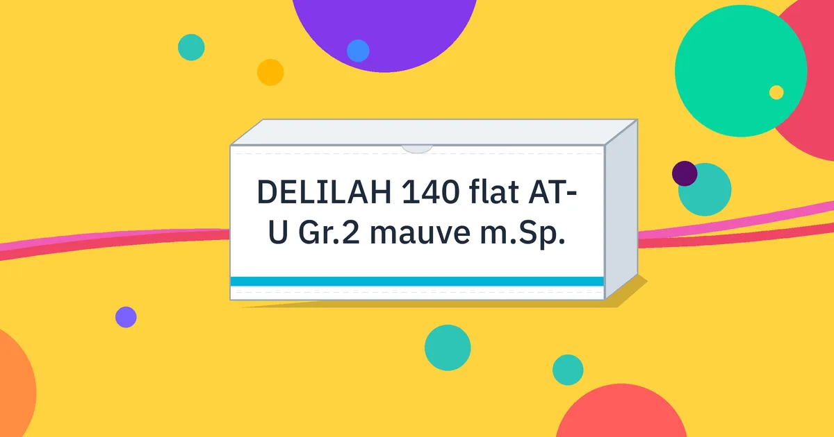 Symbolbild: Packung mit der Aufschrift DELILAH 140 flat AT-U Gr.2 mauve m.Sp. (PZN 14248293) – Verfügbarkeit und Bezug in Apotheken in Frankfurt am Main