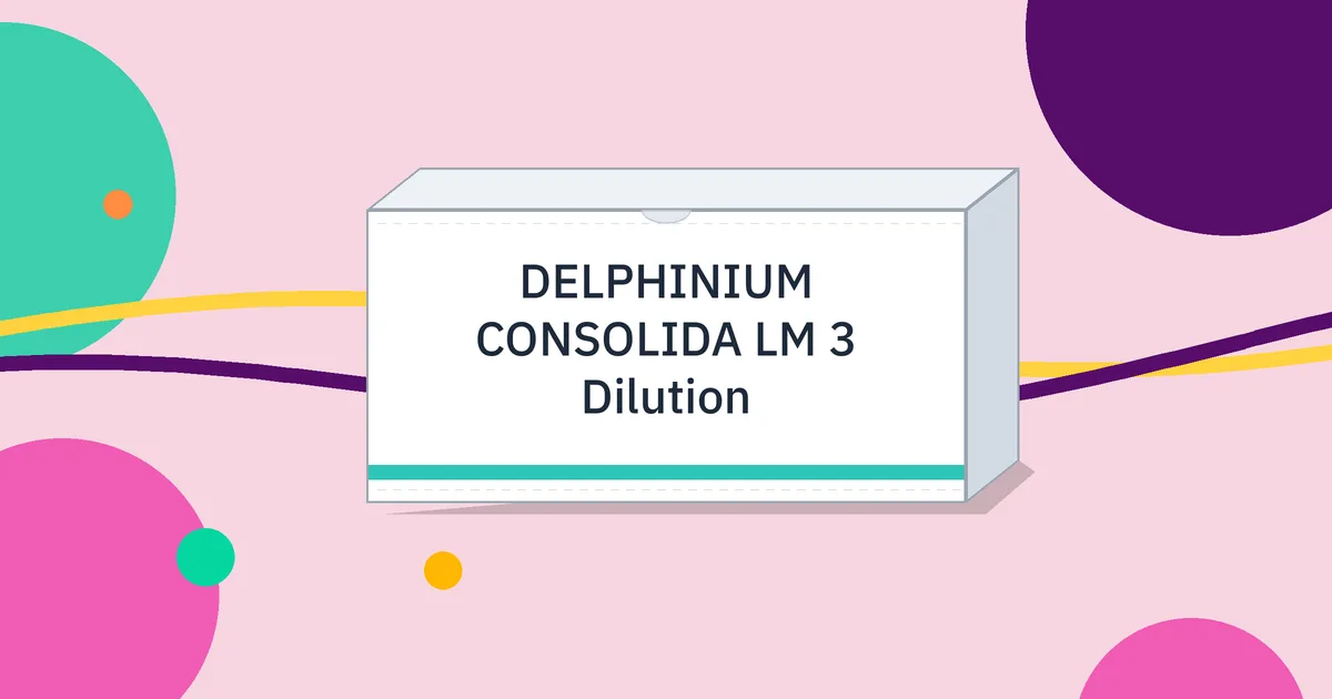 Symbolbild: Packung mit der Aufschrift DELPHINIUM CONSOLIDA LM 3 Dilution (PZN 13463196) – Verfügbarkeit und Bezug in Apotheken in Frankfurt am Main