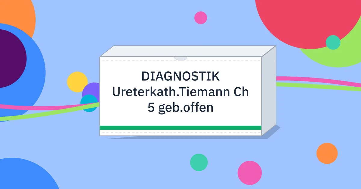 Symbolbild: Packung mit der Aufschrift DIAGNOSTIK Ureterkath.Tiemann Ch 5 geb.offen (PZN 02405451) – Verfügbarkeit und Bezug in Apotheken in Frankfurt am Main