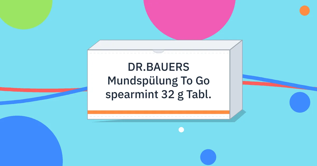 Symbolbild: Packung mit der Aufschrift DR.BAUERS Mundspülung To Go spearmint 32 g Tabl. (PZN 12409220) – Verfügbarkeit und Bezug in Apotheken in Frankfurt am Main