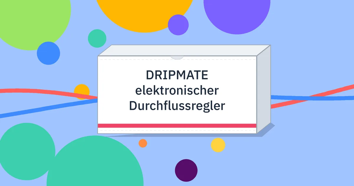 Symbolbild: Packung mit der Aufschrift DRIPMATE elektronischer Durchflussregler (PZN 14440783) – Verfügbarkeit und Bezug in Apotheken in Frankfurt am Main