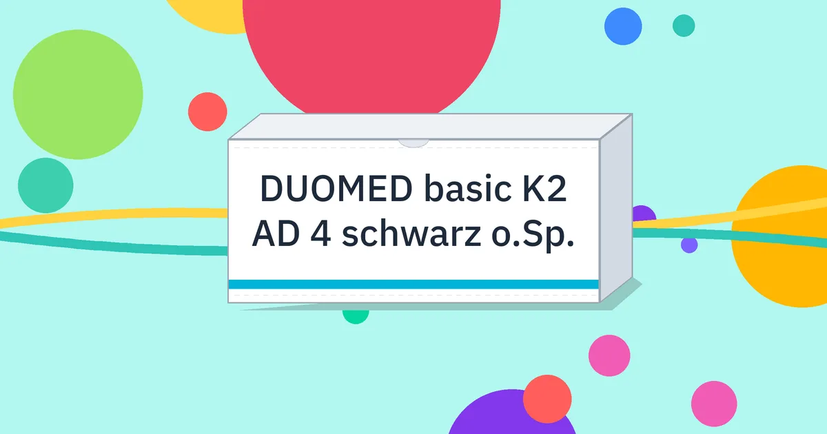Symbolbild: Packung mit der Aufschrift DUOMED basic K2 AD 4 schwarz o.Sp. (PZN 20906808) – Verfügbarkeit und Bezug in Apotheken in Frankfurt am Main