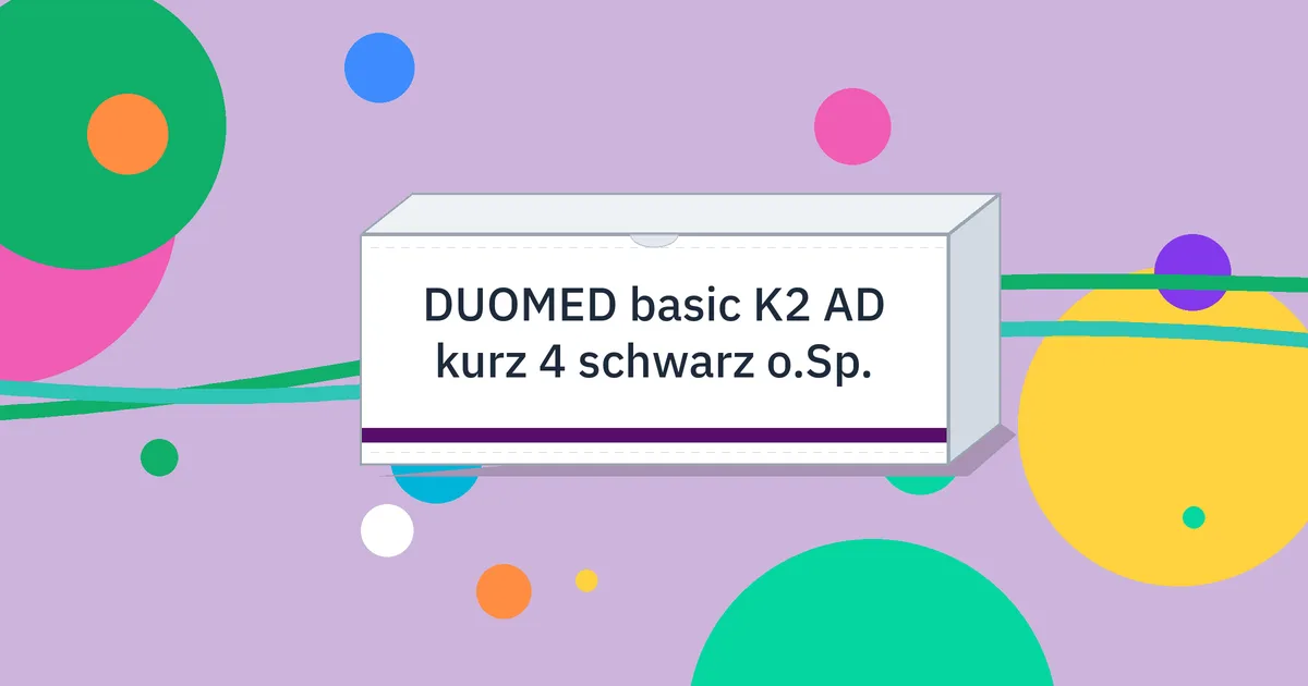 Symbolbild: Packung mit der Aufschrift DUOMED basic K2 AD kurz 4 schwarz o.Sp. (PZN 20907481) – Verfügbarkeit und Bezug in Apotheken in Frankfurt am Main