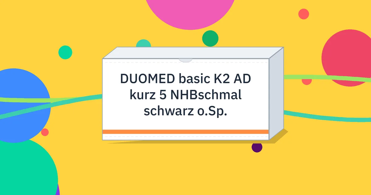 Symbolbild: Packung mit der Aufschrift DUOMED basic K2 AD kurz 5 NHBschmal schwarz o.Sp. (PZN 20907825) – Verfügbarkeit und Bezug in Apotheken in Frankfurt am Main