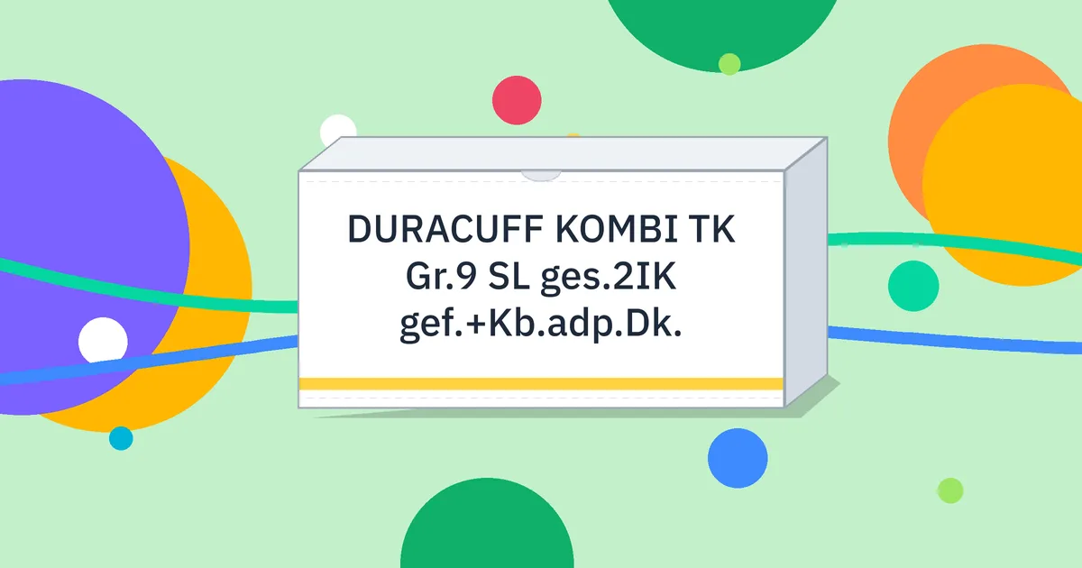 Symbolbild: Packung mit der Aufschrift DURACUFF KOMBI TK Gr.9 SL ges.2IK gef.+Kb.adp.Dk. (PZN 04960398) – Verfügbarkeit und Bezug in Apotheken in Frankfurt am Main