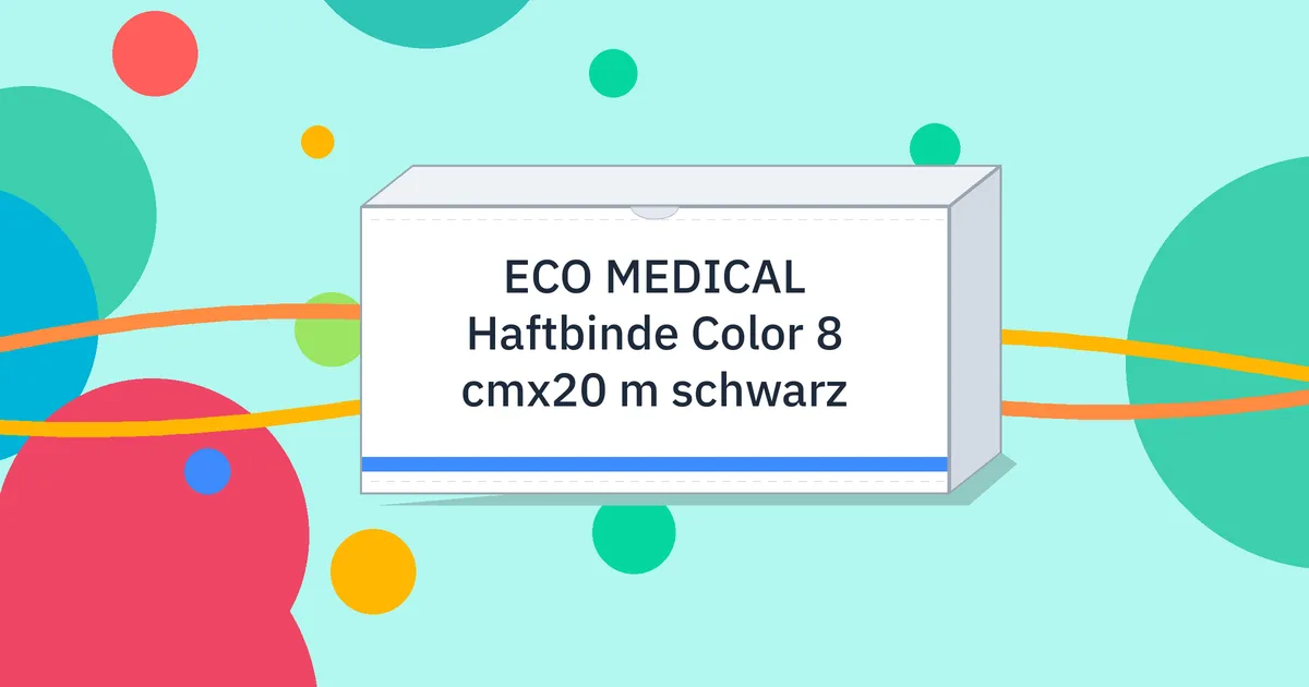 Symbolbild: Packung mit der Aufschrift ECO MEDICAL Haftbinde Color 8 cmx20 m schwarz (PZN 00753573) – Verfügbarkeit und Bezug in Apotheken in Frankfurt am Main