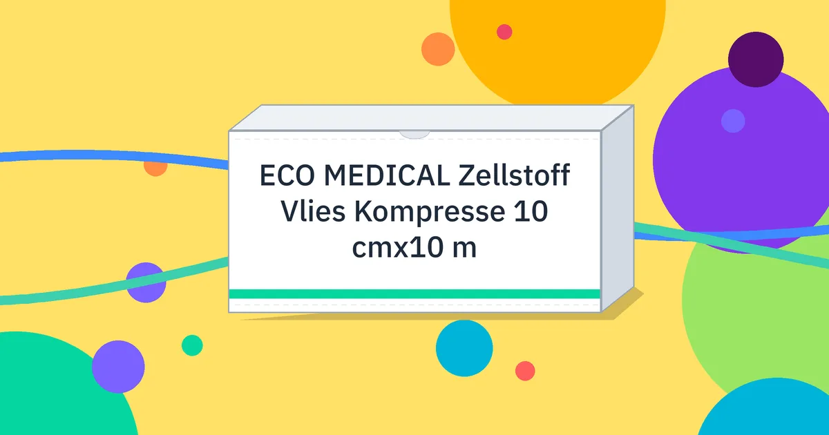 Symbolbild: Packung mit der Aufschrift ECO MEDICAL Zellstoff Vlies Kompresse 10 cmx10 m (PZN 00754733) – Verfügbarkeit und Bezug in Apotheken in Frankfurt am Main