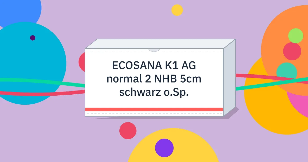 Symbolbild: Packung mit der Aufschrift ECOSANA K1 AG normal 2 NHB 5cm schwarz o.Sp. (PZN 04726366) – Verfügbarkeit und Bezug in Apotheken in Frankfurt am Main