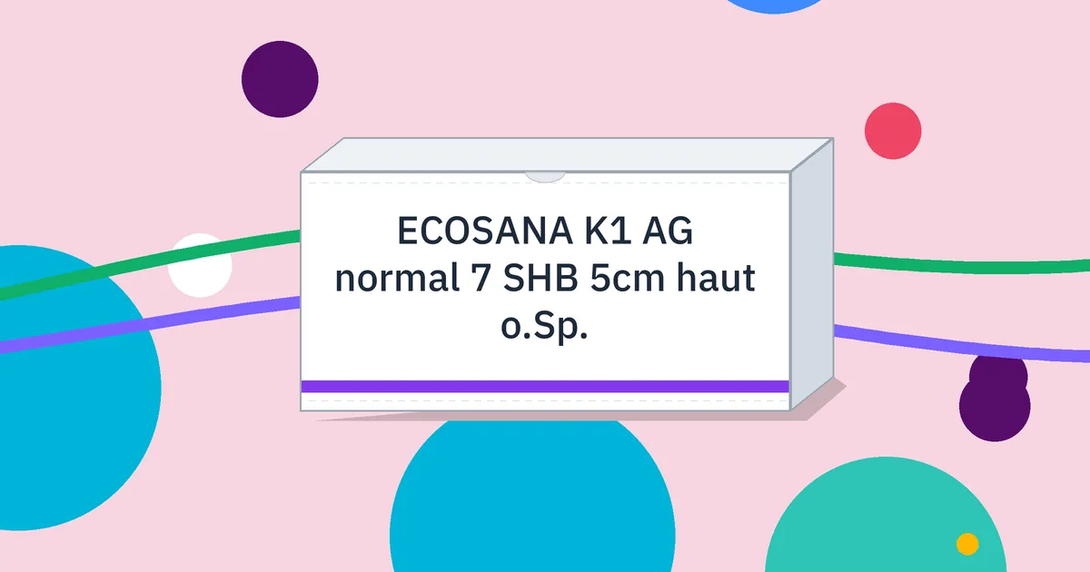 Symbolbild: Packung mit der Aufschrift ECOSANA K1 AG normal 7 SHB 5cm haut o.Sp. (PZN 04730853) – Verfügbarkeit und Bezug in Apotheken in Frankfurt am Main