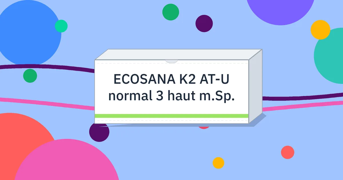 Symbolbild: Packung mit der Aufschrift ECOSANA K2 AT-U normal 3 haut m.Sp. (PZN 01575665) – Verfügbarkeit und Bezug in Apotheken in Frankfurt am Main