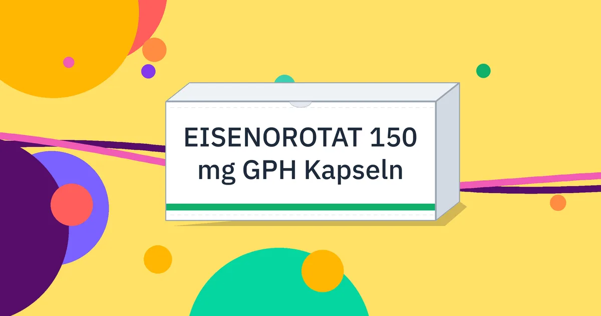 Symbolbild: Packung mit der Aufschrift EISENOROTAT 150 mg GPH Kapseln (PZN 16935589) – Verfügbarkeit und Bezug in Apotheken in Frankfurt am Main