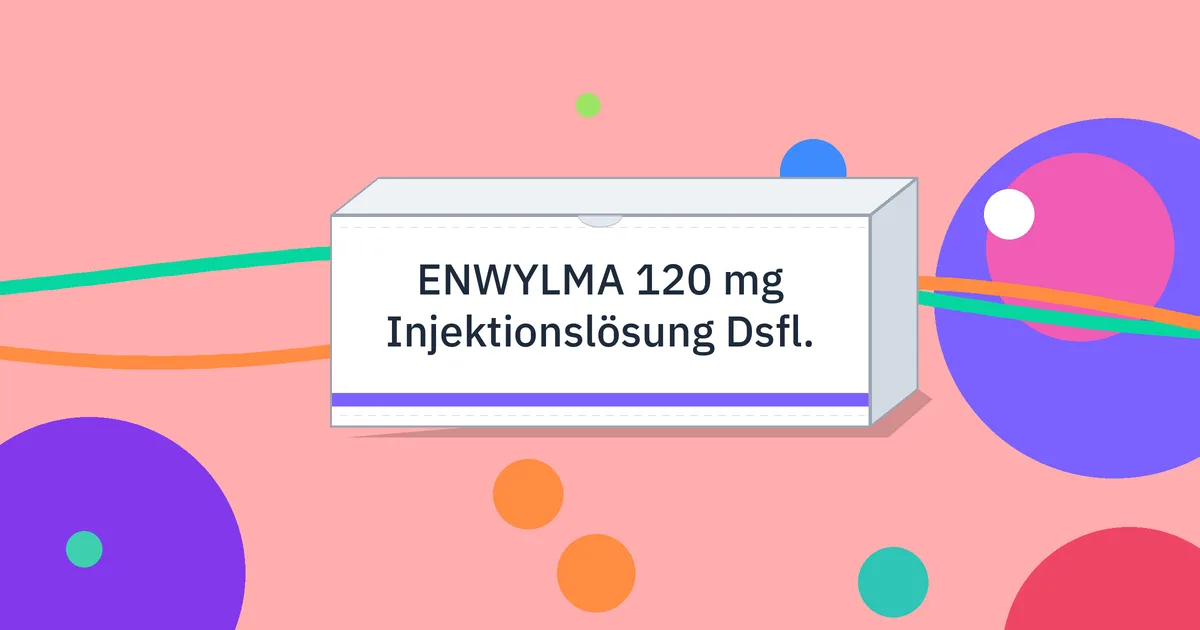 Symbolbild: Packung mit der Aufschrift ENWYLMA 120 mg Injektionslösung Dsfl. (PZN 19343375) – Verfügbarkeit und Bezug in Apotheken in Frankfurt am Main