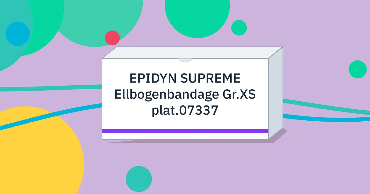 Symbolbild: Packung mit der Aufschrift EPIDYN SUPREME Ellbogenbandage Gr.XS plat.07337 (PZN 15200791) – Verfügbarkeit und Bezug in Apotheken in Frankfurt am Main